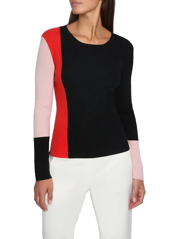 Elie Tahari Marolo Colorblocked Merino Wool Sweater - Noir Hibiscus
