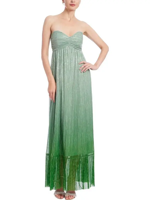 Badgley Mischka Metallic Ombré Strapless Gown - Green Silver