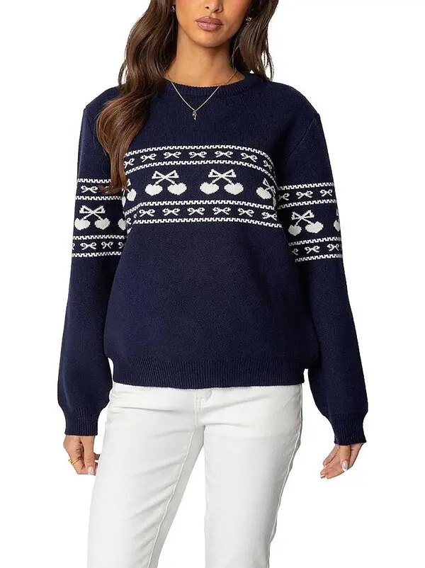 EDIKTED Holiday Cheer Sweater - Navy