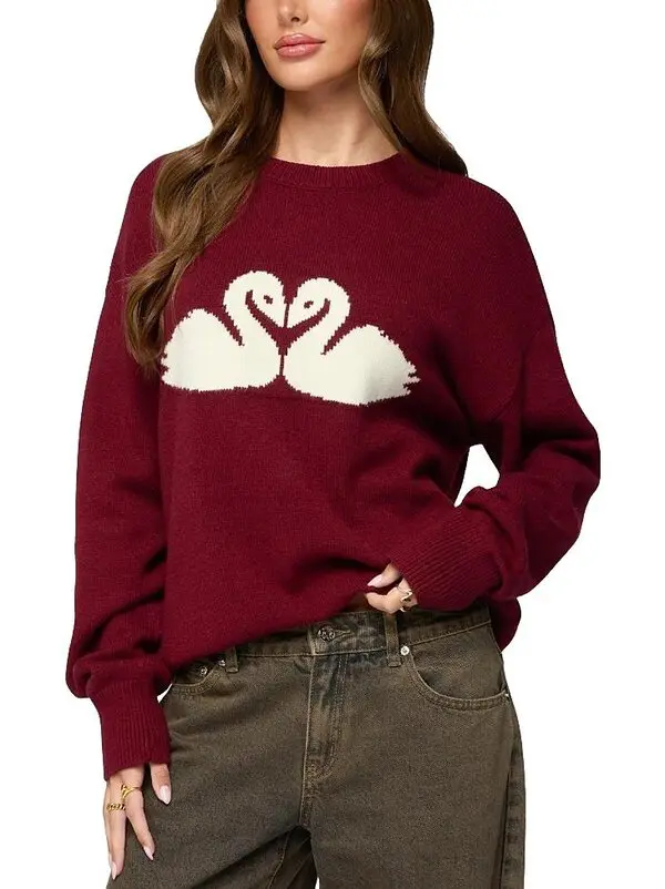 EDIKTED Swan Knit Sweater - Burgundy