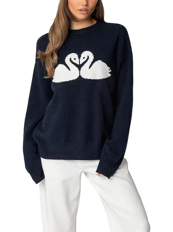 EDIKTED Swan Knit Sweater - Navy
