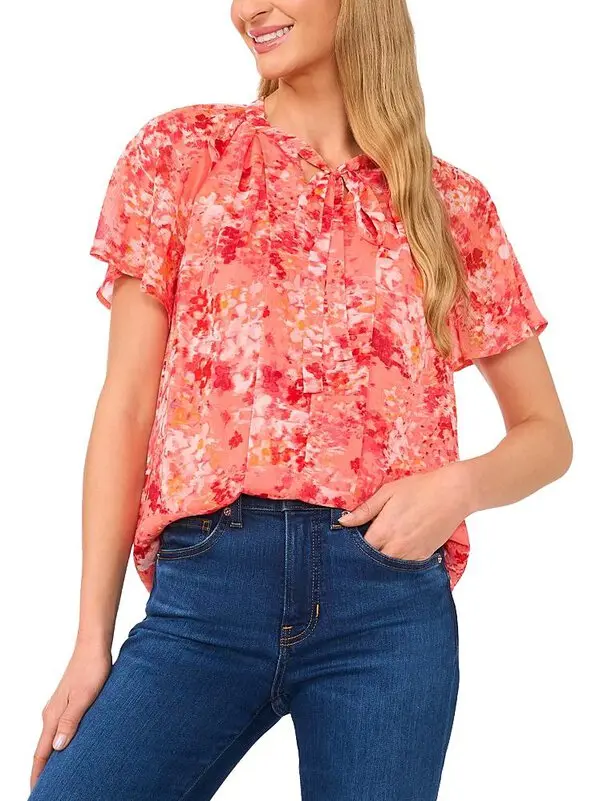 CECE DUPRAZ Raglan Flutter Sleeve Top - Deep Sea Coral