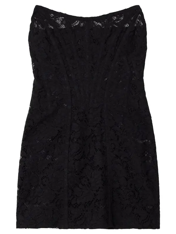 Dolce & Gabbana Cotton-blend Lace Bustier Mini Dress - Black