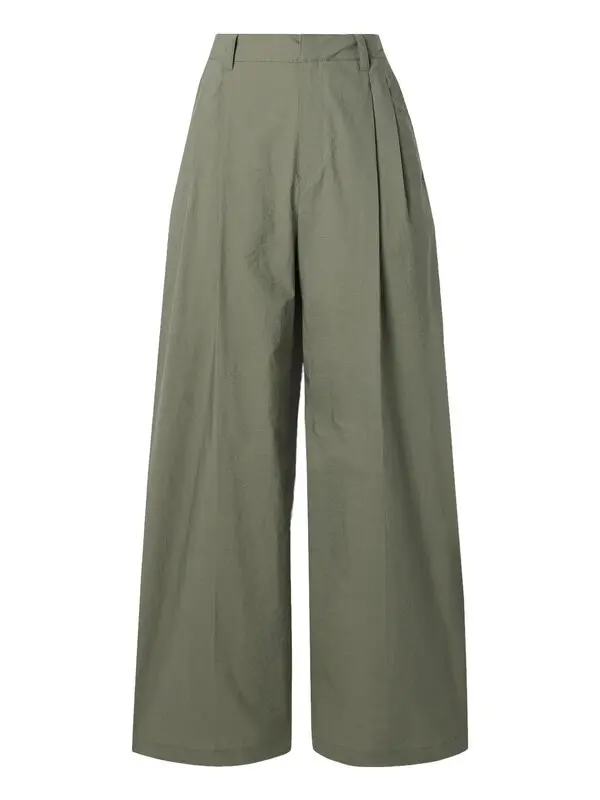 Brunello Cucinelli Pleated Wide-leg Cotton-blend Pants - Green
