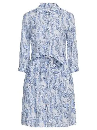 120% Lino Floral-print Linen Mini Shirt Dress - Blue