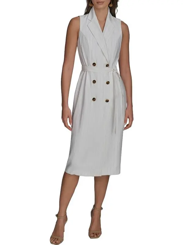 Donna Karan New York Double-breasted Sleeveless Dress - Cream/ Limestone