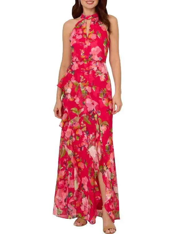 Adrianna Papell Floral Ruffle Mermaid Dress - Pink Multi