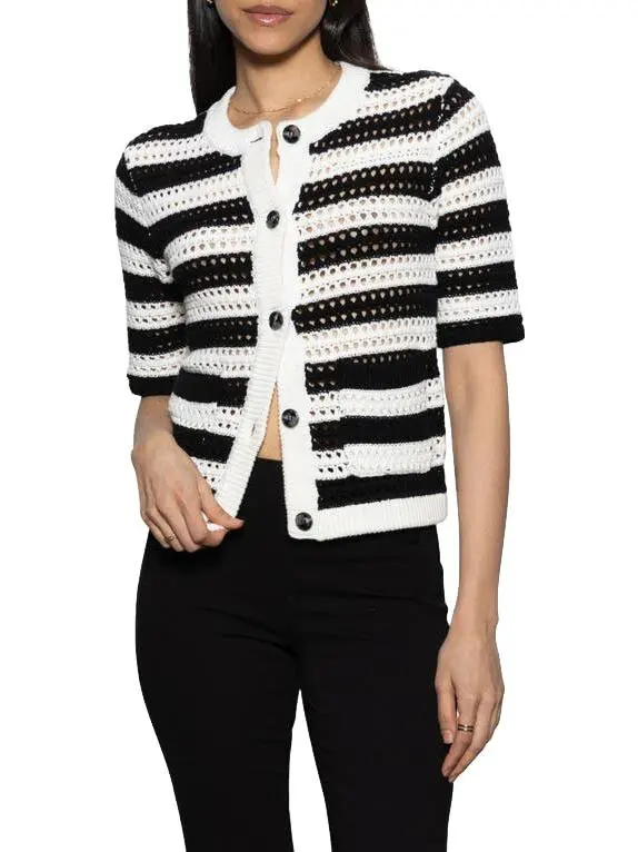 Sanctuary Open Stitch Striped Cardigan - Chalk Black