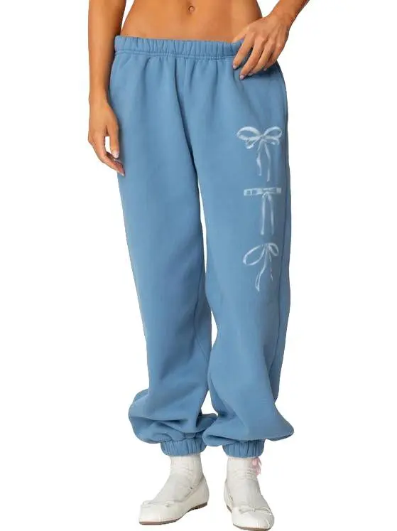 EDIKTED Bow Bliss Oversized Sweatpants - Blue