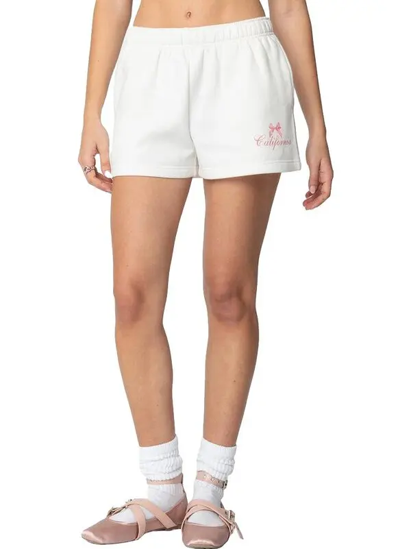 EDIKTED Cali Bow Sweat Shorts - White