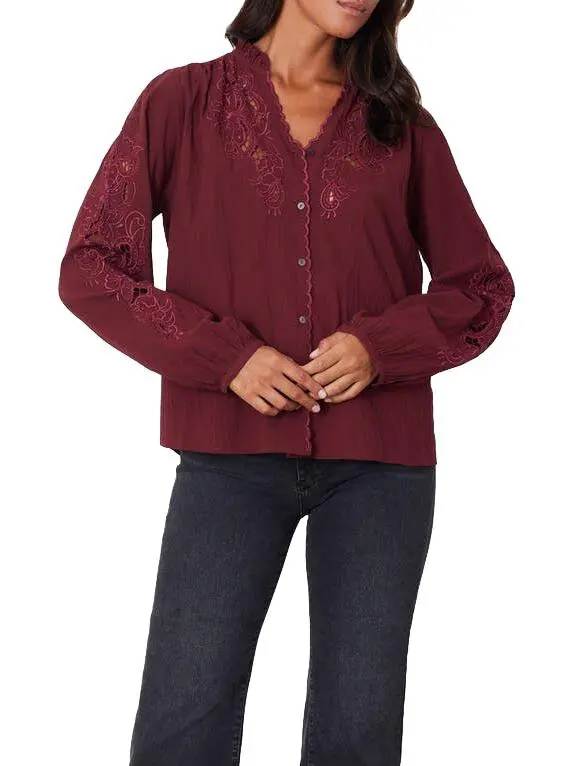 PANEROS CLOTHING Camilla Embroidered Blouse - Cranberry