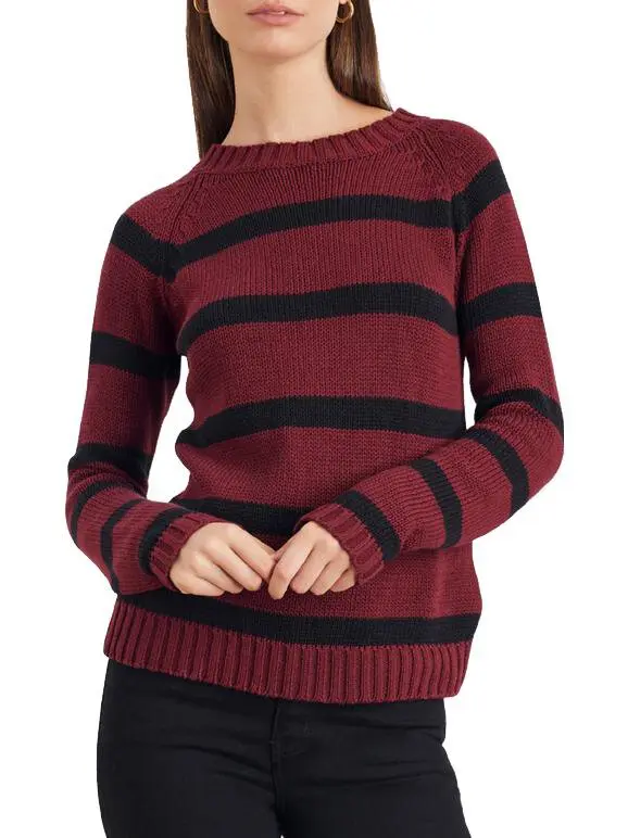 PANEROS CLOTHING Sloane Stripe Crewneck Sweater - Burgundy/black