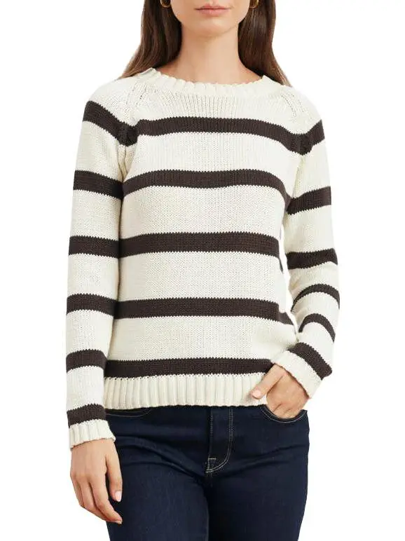 PANEROS CLOTHING Sloane Stripe Crewneck Sweater - Cacao/oat Milk