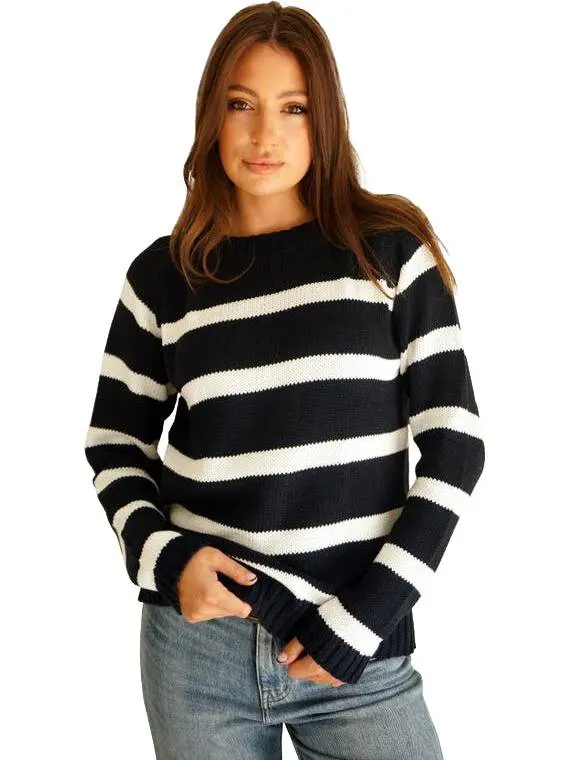 PANEROS CLOTHING Sloane Stripe Crewneck Sweater - Midnight Navy Stripe