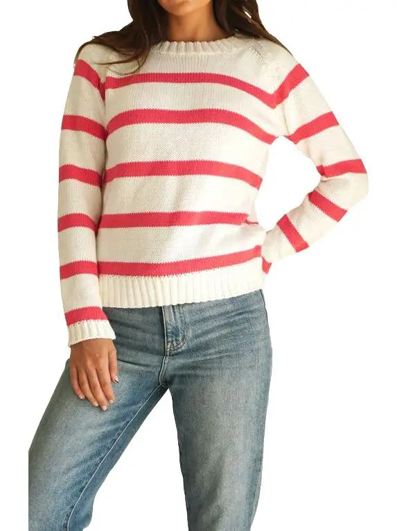 PANEROS CLOTHING Sloane Stripe Crewneck Sweater - Raspberry Stripe