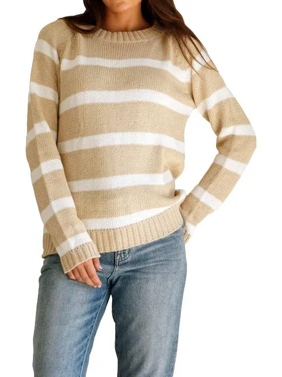 PANEROS CLOTHING Sloane Stripe Crewneck Sweater - Sand Dune Stripe
