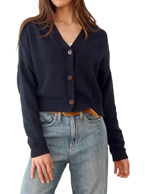 PANEROS CLOTHING Diana Cropped Cardigan - Midnight Navy
