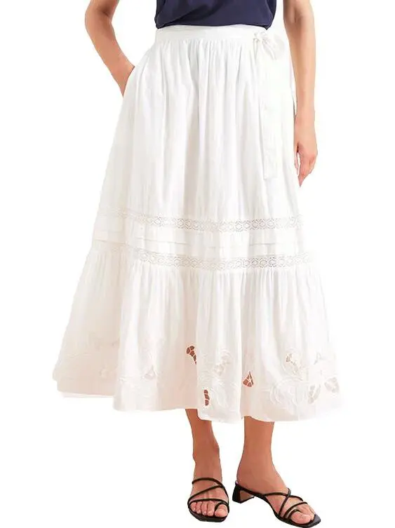 PANEROS CLOTHING Lace Inset Embroidered Skirt - Off White