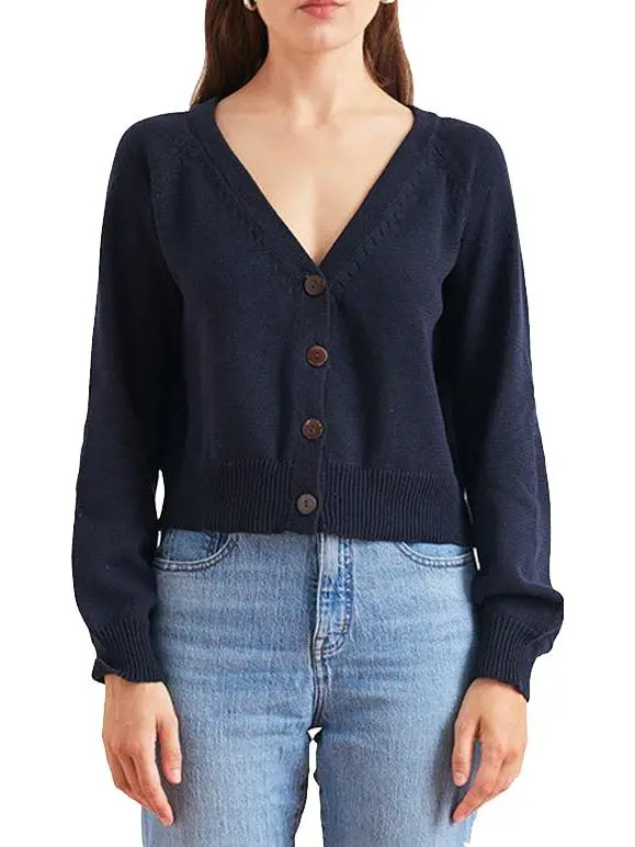 PANEROS CLOTHING Cropped Cotton Cardigan - Midnight Navy