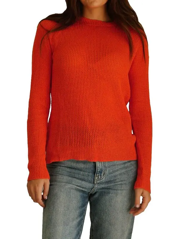 PANEROS CLOTHING Sloane Openwork Crewneck Sweater - Orange Spritz