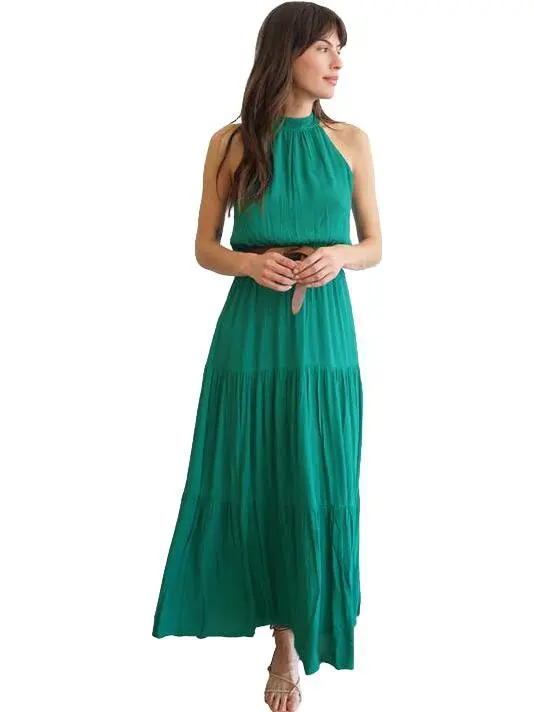 PANEROS CLOTHING Gia Halter Maxi Dress - Emerald Green