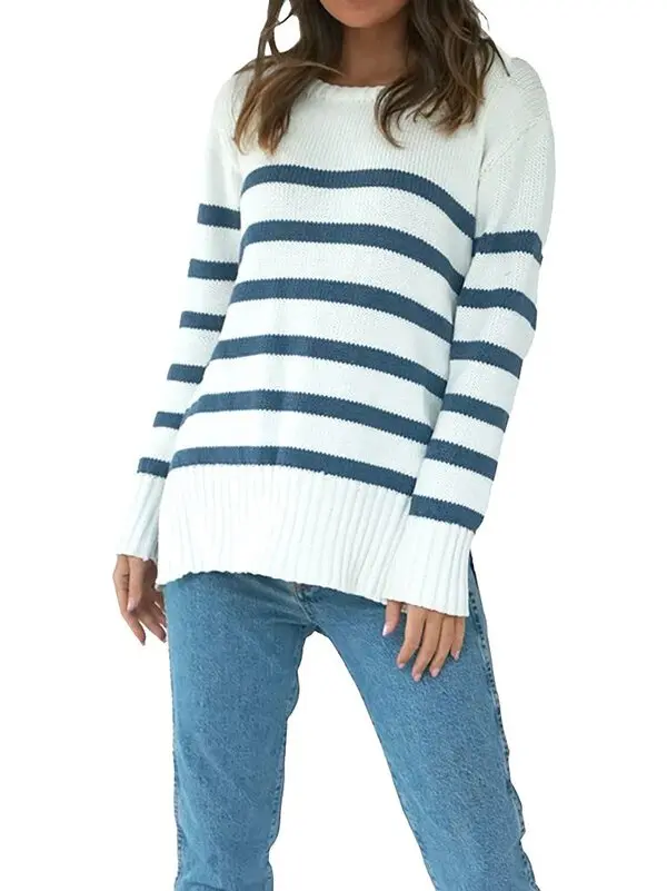 PANEROS CLOTHING Jodi Striped Sweater Tunic - Indigo Stripe