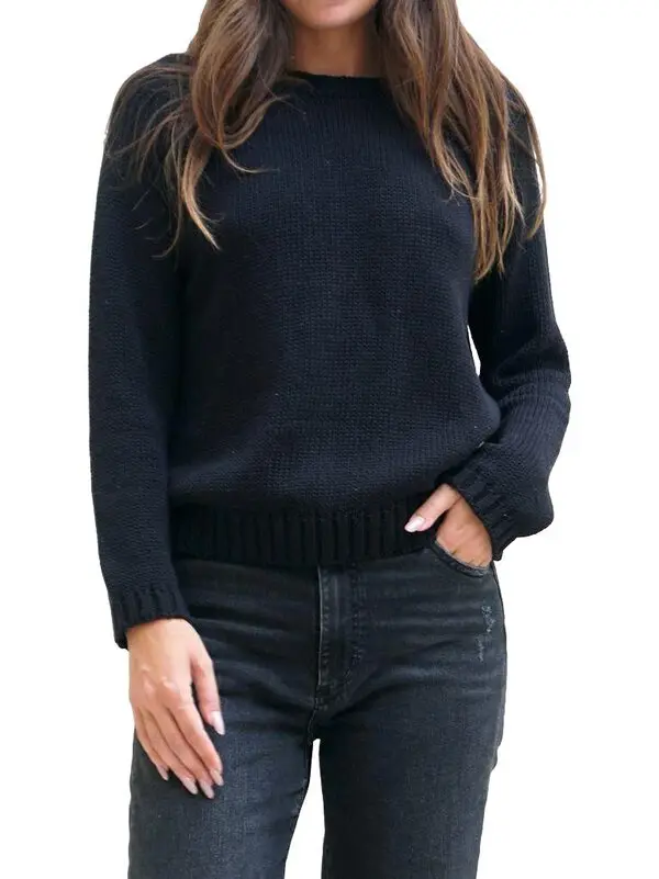 PANEROS CLOTHING Sloane Cotton Crewneck Sweater - Black