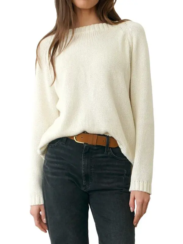 PANEROS CLOTHING Sloane Cotton Crewneck Sweater - Oat Milk