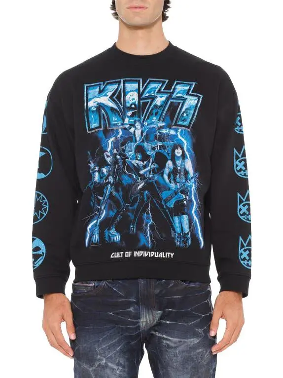 CULT OF INDIVIDUALITY Kiss Crewneck Graphic Sweatshirt - Black