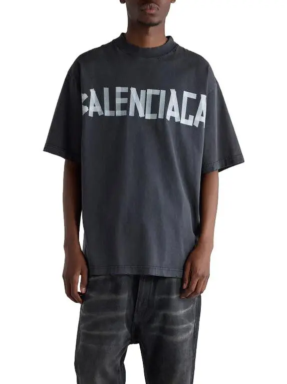 Balenciaga Fit Tape Type Logo Graphic T-shirt - 1041 Faded Washed Black