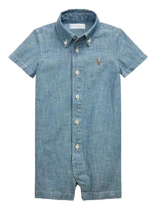 Ralph Lauren Chambray Button-down Polo Romper - Quincy Wash