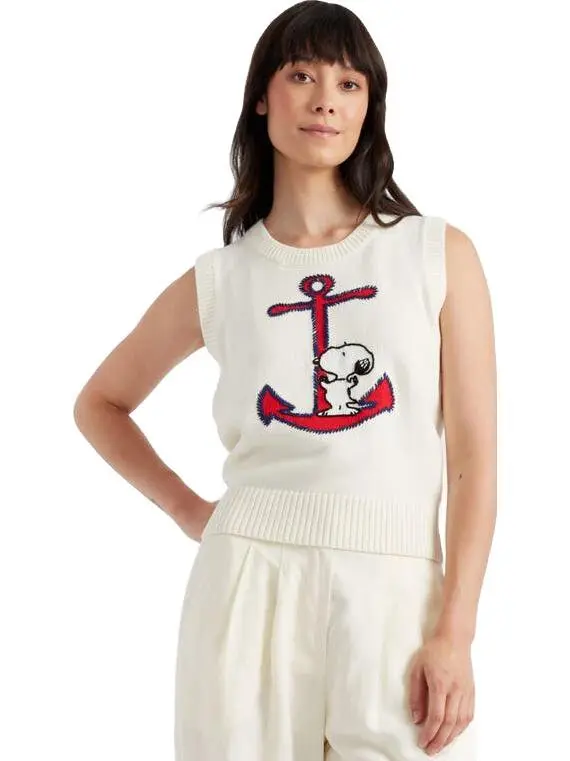 Chinti & Parker Chinti Meets Peanuts Embroidered Snoopy Anchor Tank - Cream