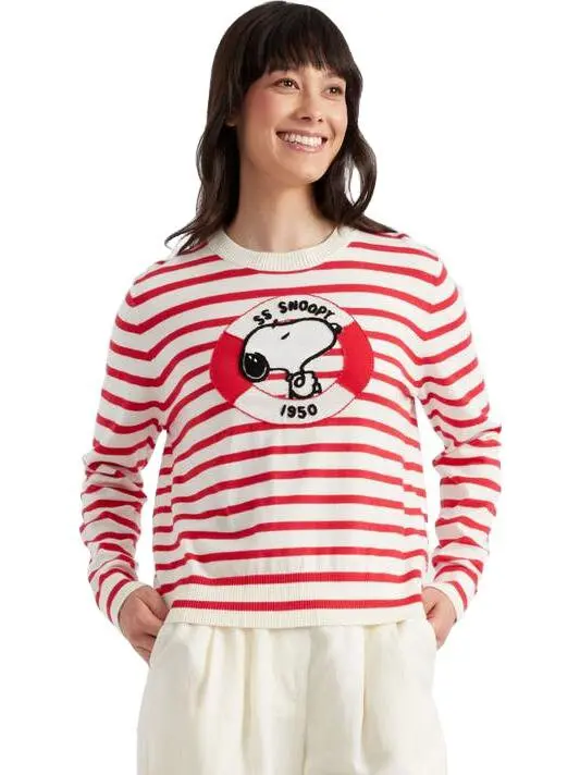 Chinti & Parker Snoopy Nautical Breton Sweater - Cream/velvet Red