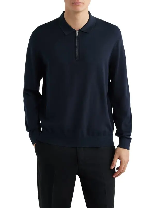 Theory Long Sleeve Quarter Zip Polo Sweater - Dark Eclipse