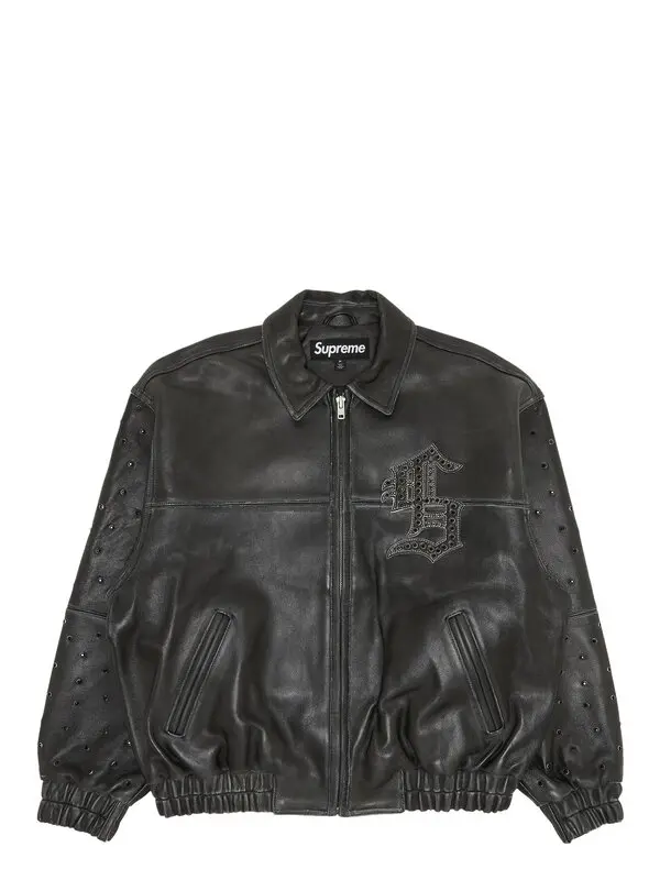 Supreme Gem Studded Leather Jacket - Black