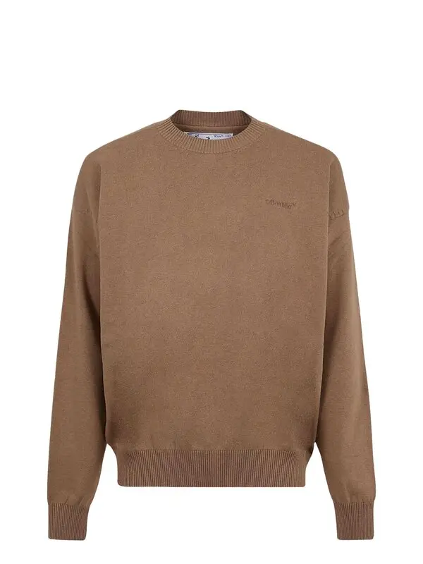 Off-White Stretch Cotton Crewneck - Brown