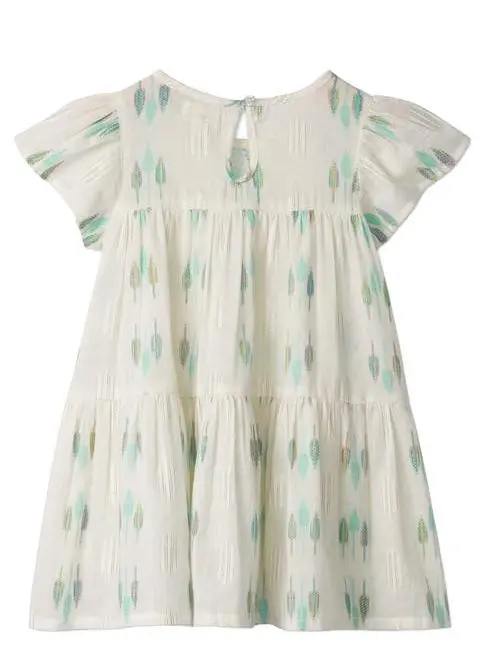 HATLEY Ikat Feather Print Cotton Tiered Dress - Cream