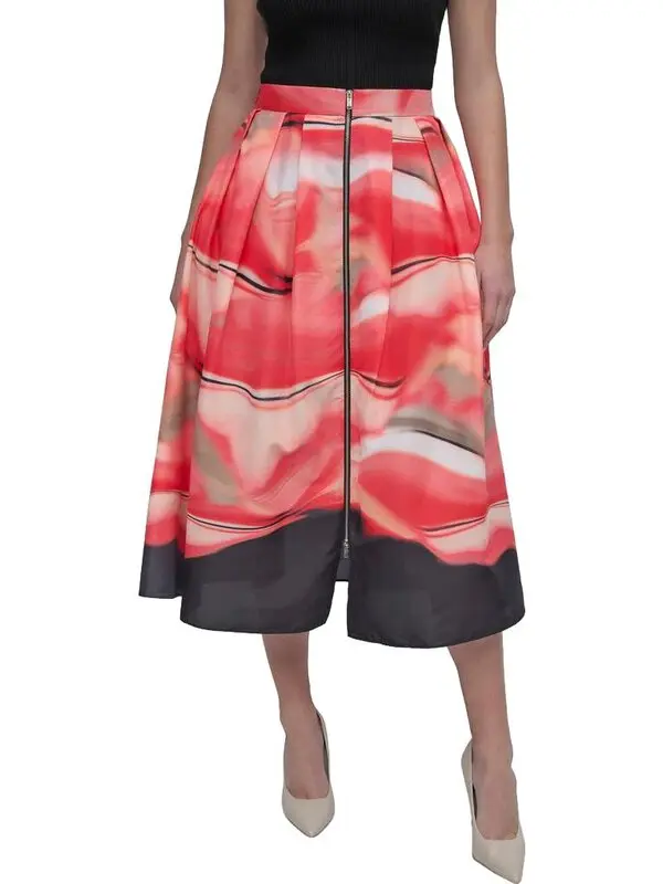 Dkny Abstract Print Flared Skirt - Brushed Marble