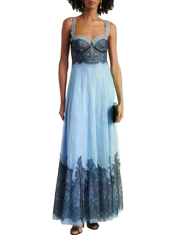 Costarellos Gallie Lace Gown - Turquoise