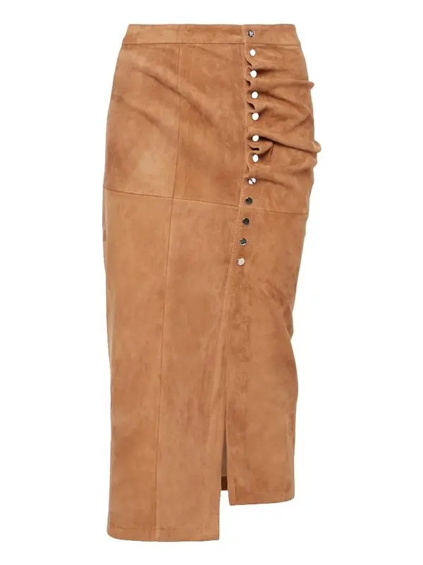 Rabanne Ruched Suede Midi Skirt - Brown