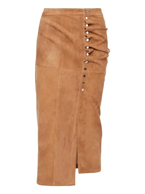 Rabanne Ruched Suede Midi Skirt - Brown
