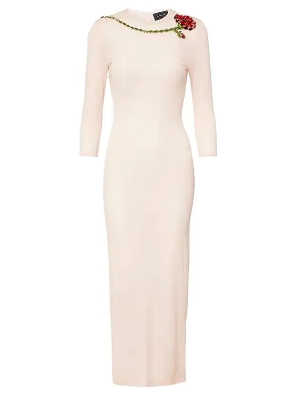 Simone Rocha Embellished Mesh Midi Dress - Beige