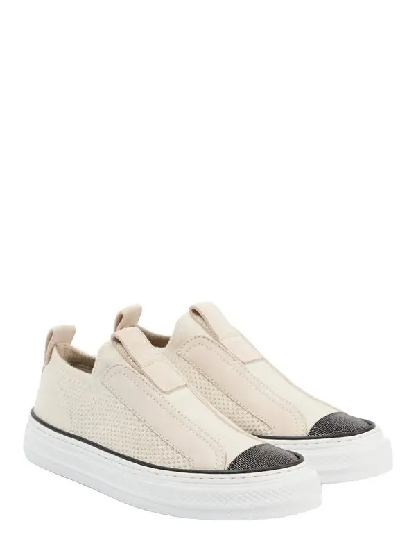 Brunello Cucinelli Suede-trimmed Canvas Sneakers - Beige