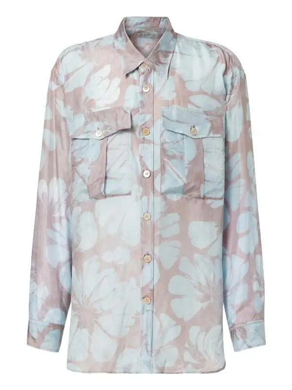 Dries Van Noten Floral Silk Shirt - Blue