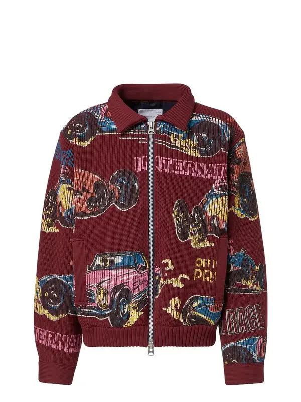 Sacai Car Race Zip-up Sweater - Burgundy
