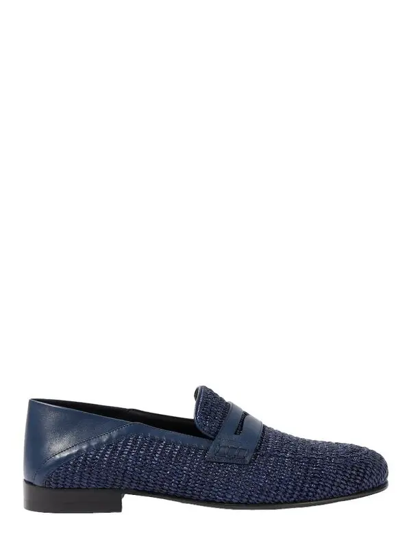 Manolo Blahnik Padstow Raffia And Leather Loafers - Blue