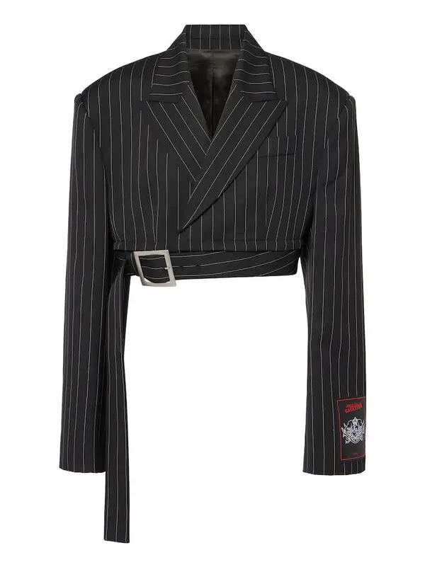 Jean Paul Gaultier Pinstripe Cropped Blazer - Black