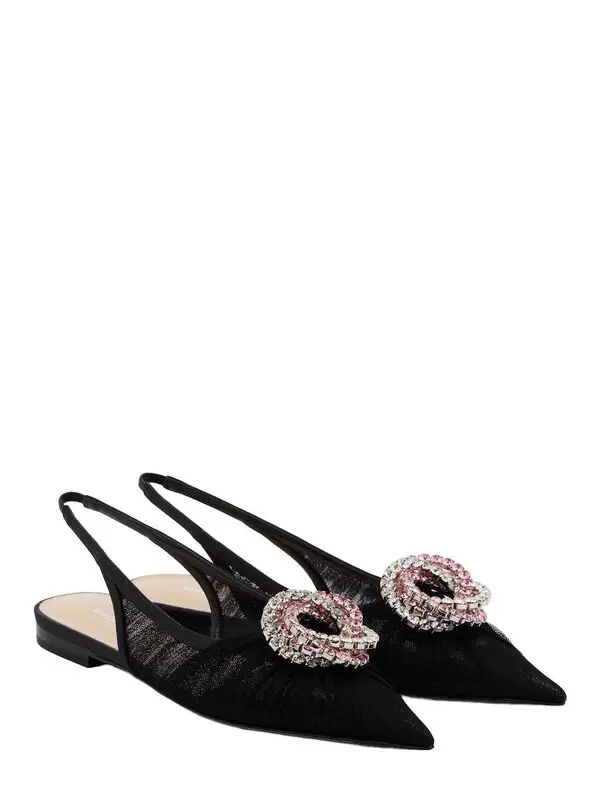 Mach & Mach Galaxy Tulle Slingback Flats - Black