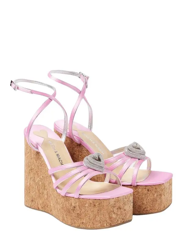 Mach & Mach Double Heart Satin Sandals - Pink