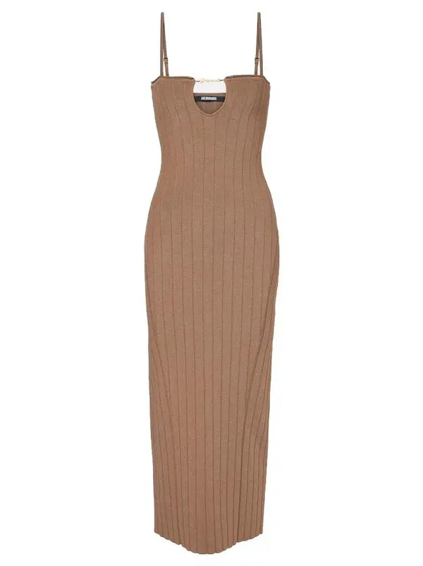 Jacquemus Sierra Ribbed-knit Midi Dress - Brown